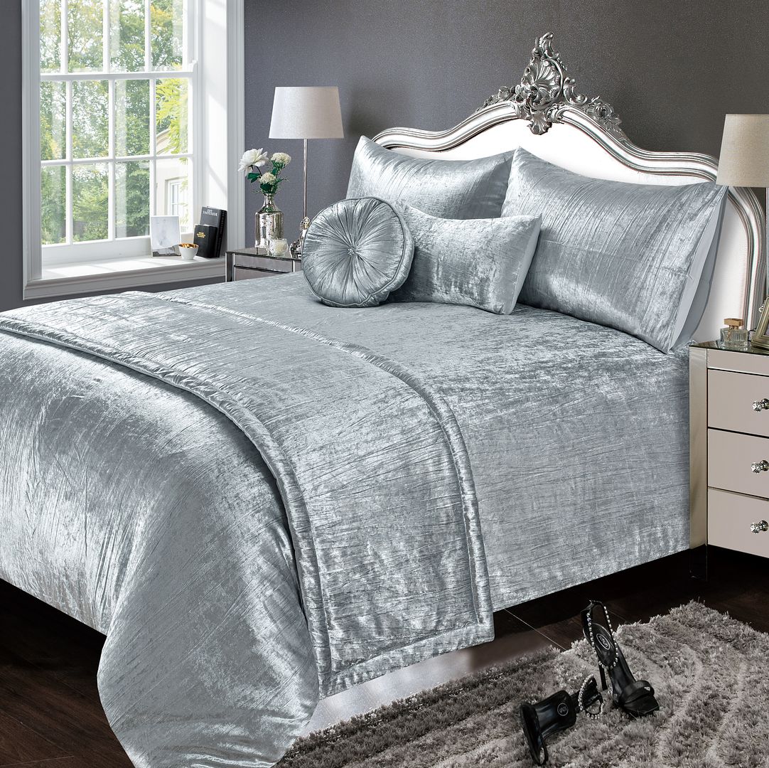 Quilt Duvet Cover Bedding Satin & Crinkle Crush Velvet "KYOTO" Grey ...